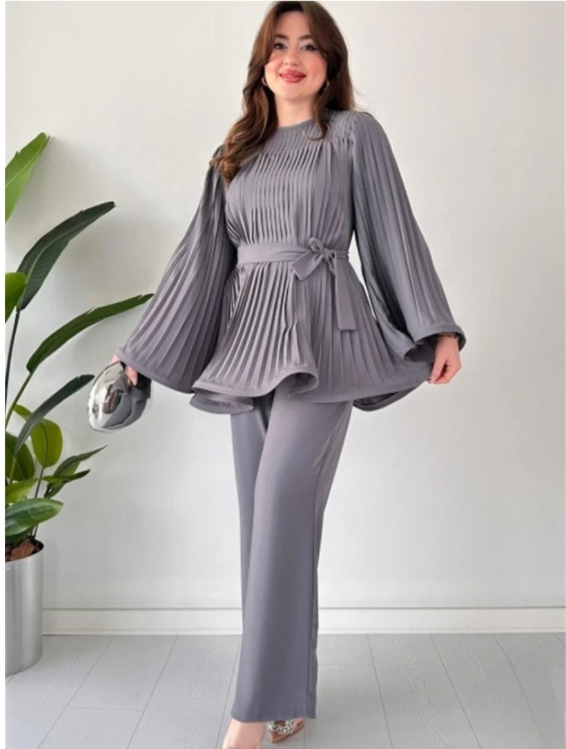 GREY PLEATED FROCK CO ORD SET – Ewardrobe